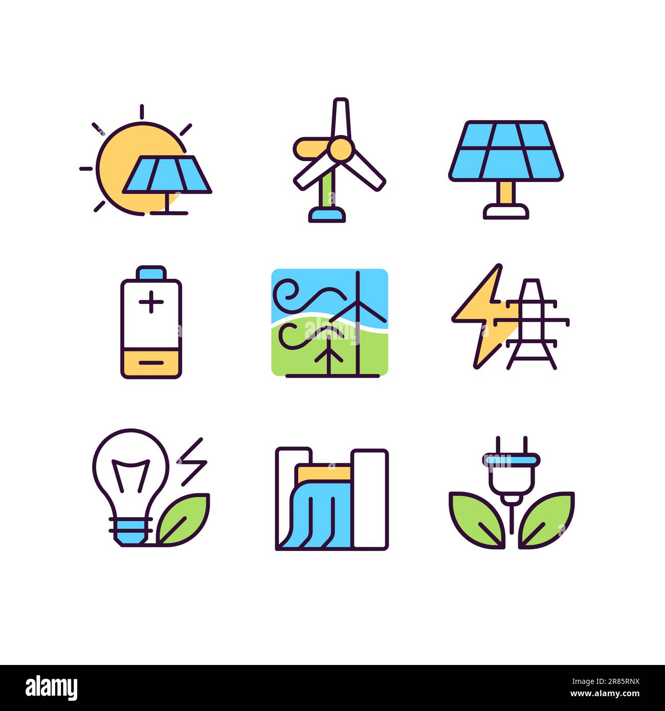 Sustainable power sources pixel perfect RGB color icons set Stock ... Sustainable power sources pixel perfect RGB color icons set Stock ...