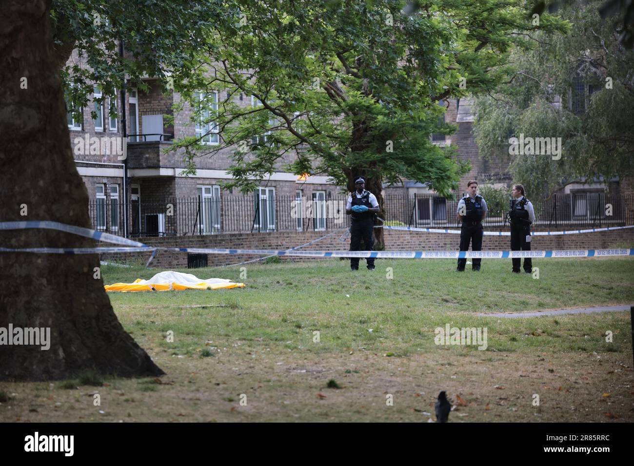 London, UK. 19th June, 2023. Police attend the scene where a 17 year ...