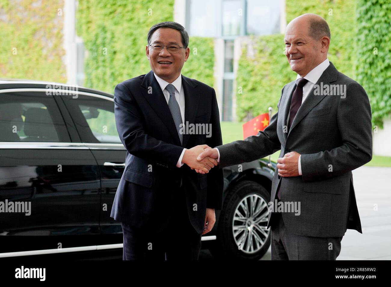 German Chancellor Olaf Scholz, right, welcomes Chinese Premier Li Qiang ...