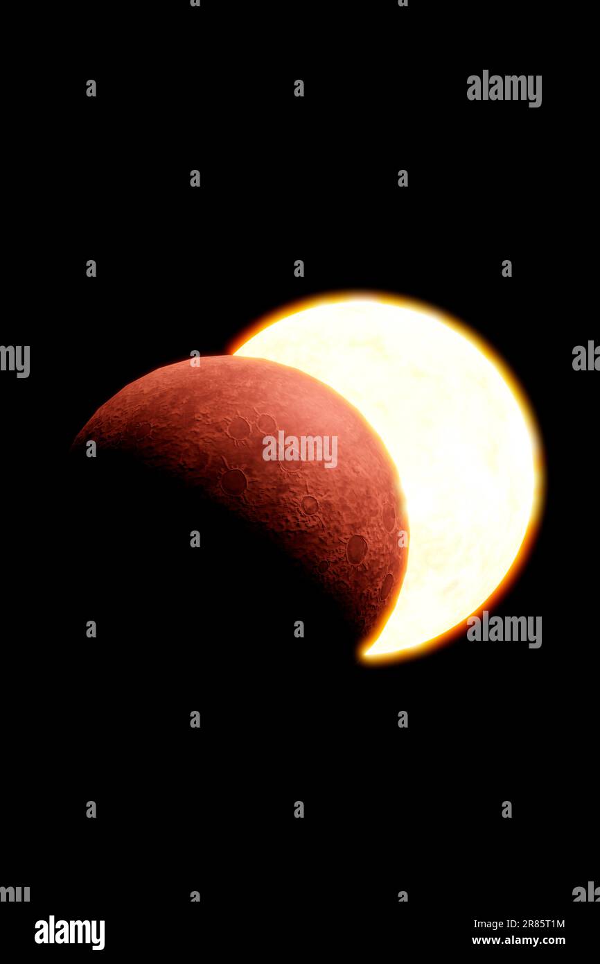 Partial phase solar eclipse observing the moon interposed between the ...