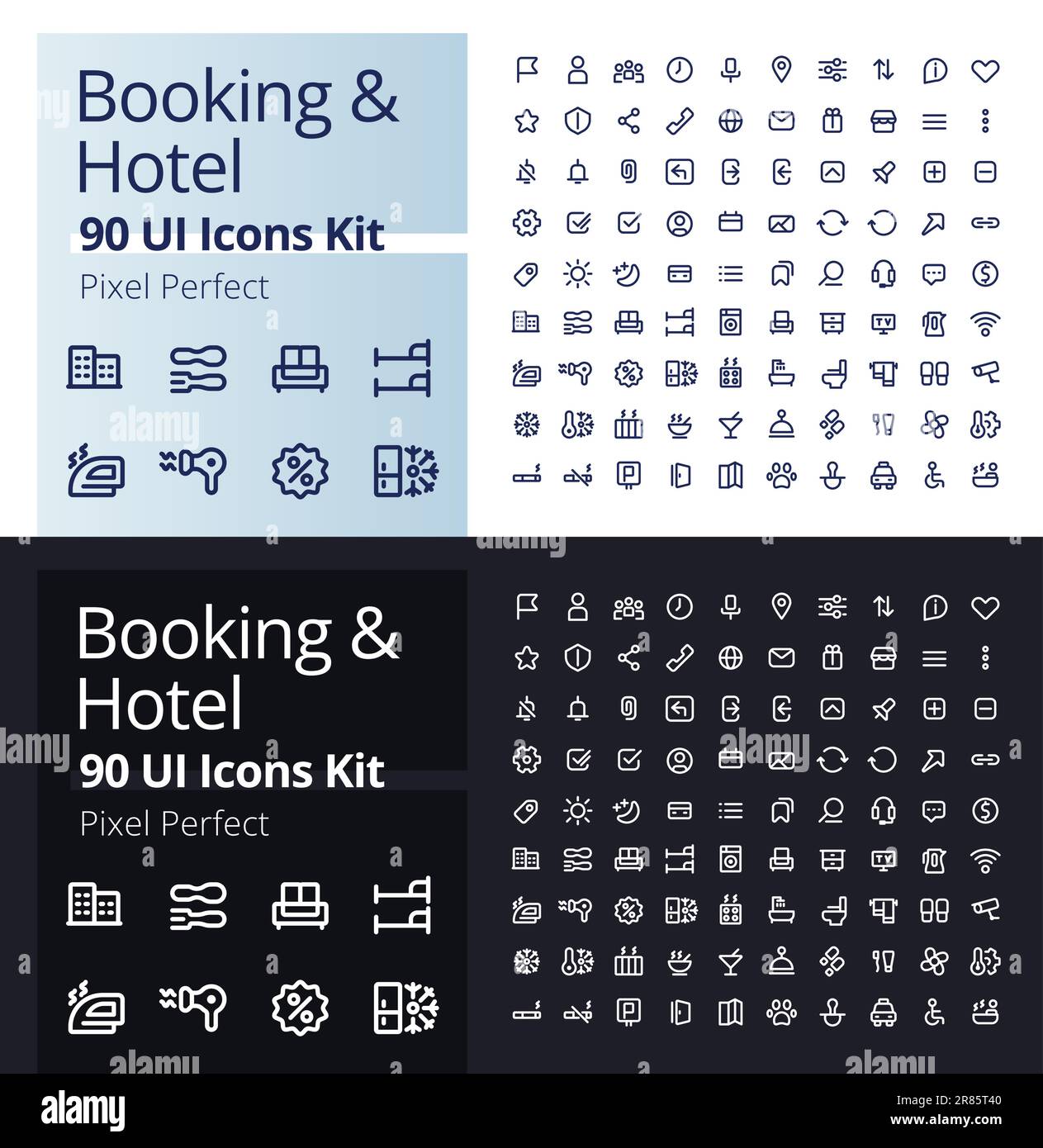 Booking and hotel pixel perfect linear ui icons kit for dark, light mode Stock Vector Image ...