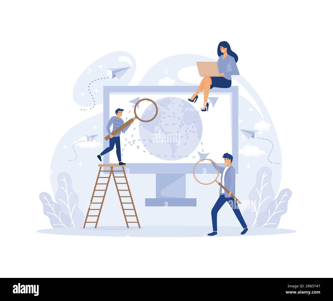 Desktop Computer with Earth Planet on Screen, Global Routes business ...