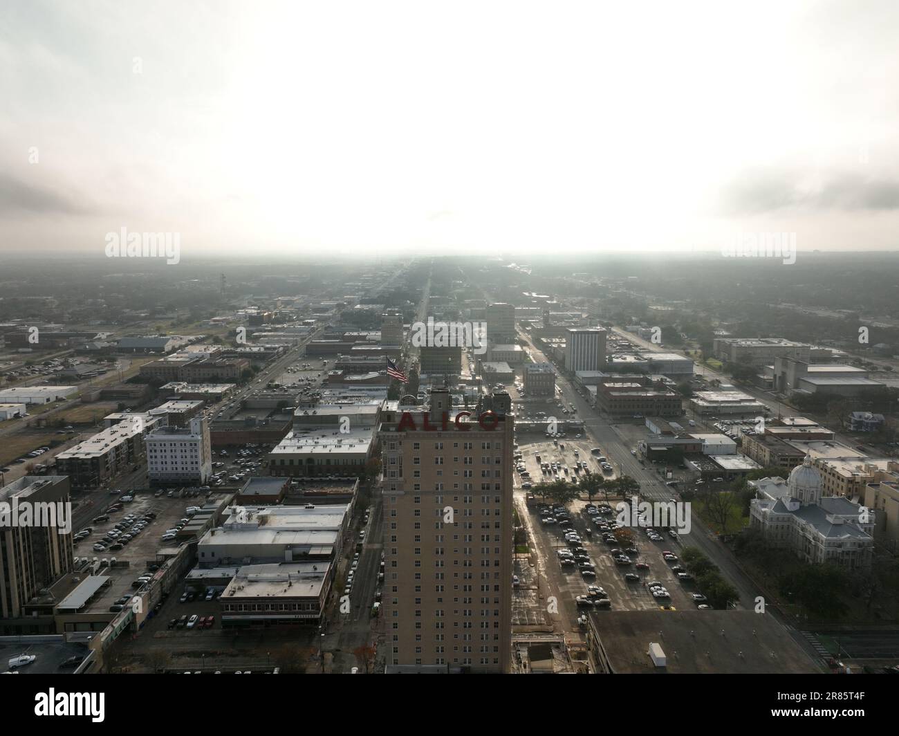 An aerial view of the Waco skyline with the Alico Building in the ...