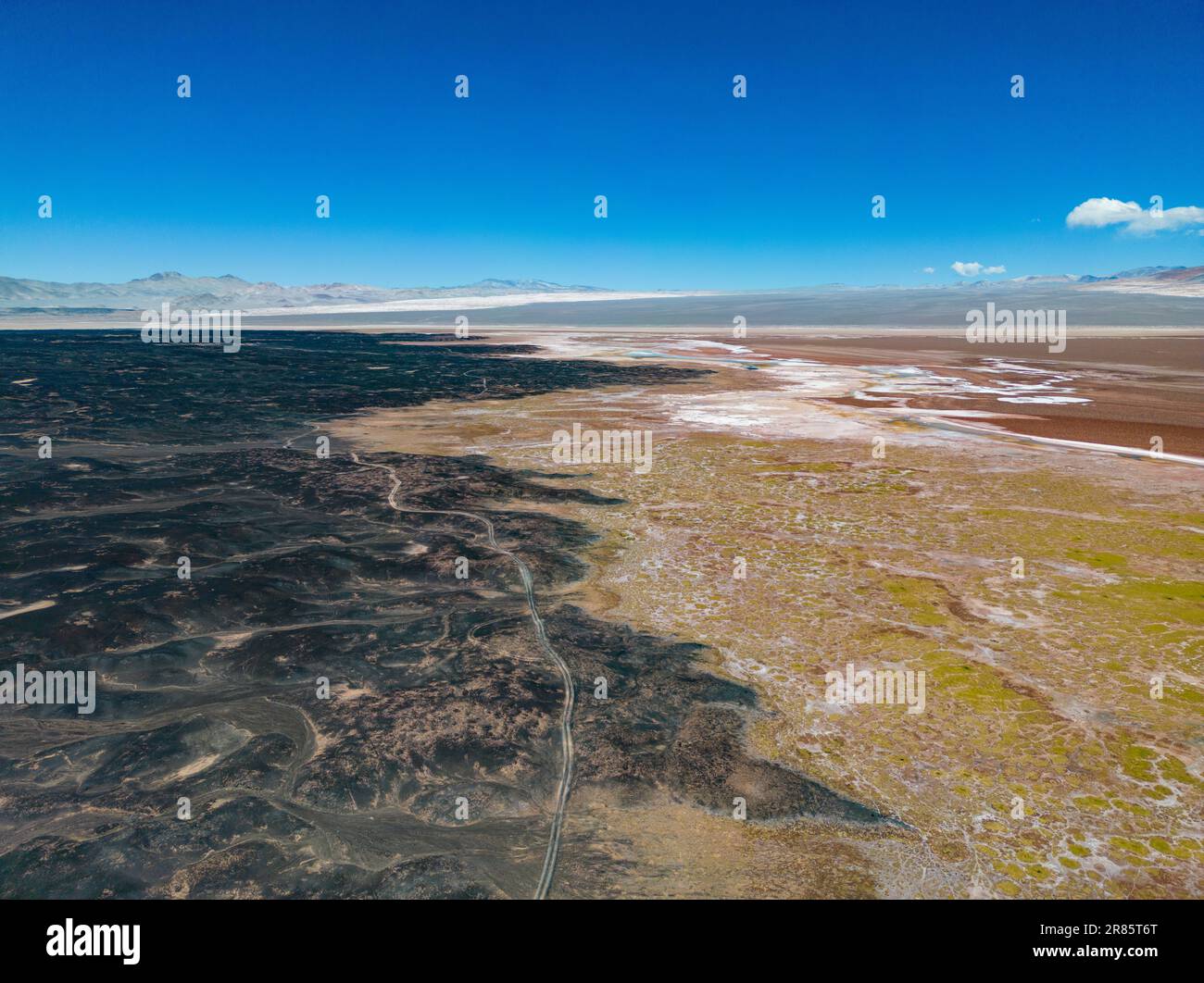 Argentina: Puna - aerial view of the colorful Laguna Carachi Pampa, a ...