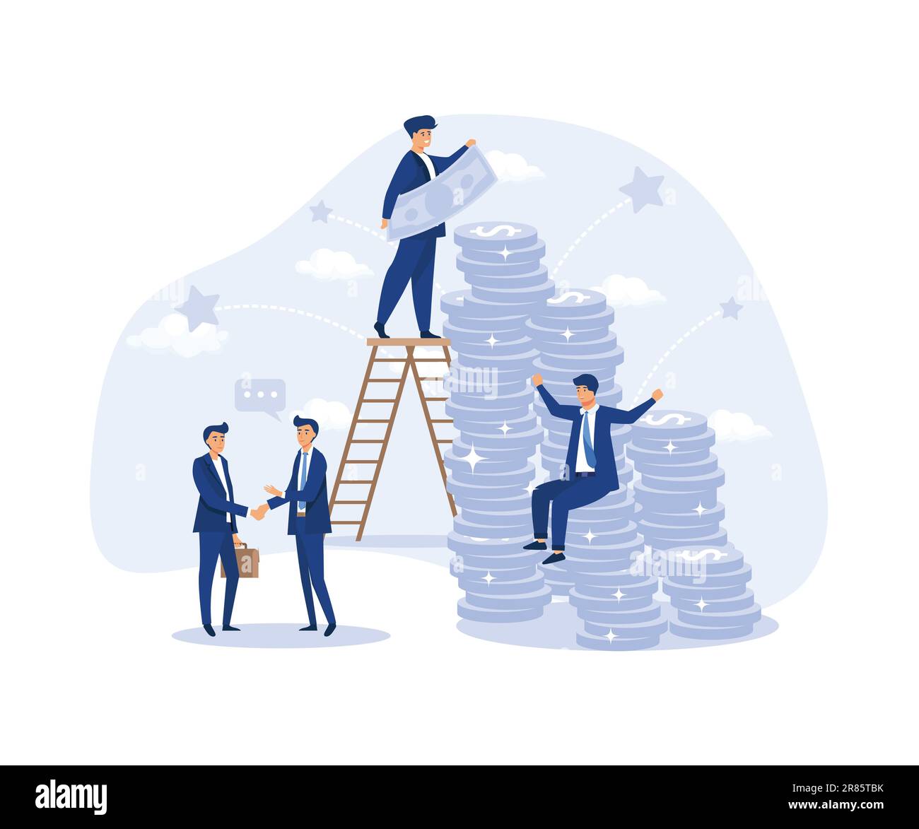 Office Business People Earn Money, Happy Co-worker Sit on Stack money ...