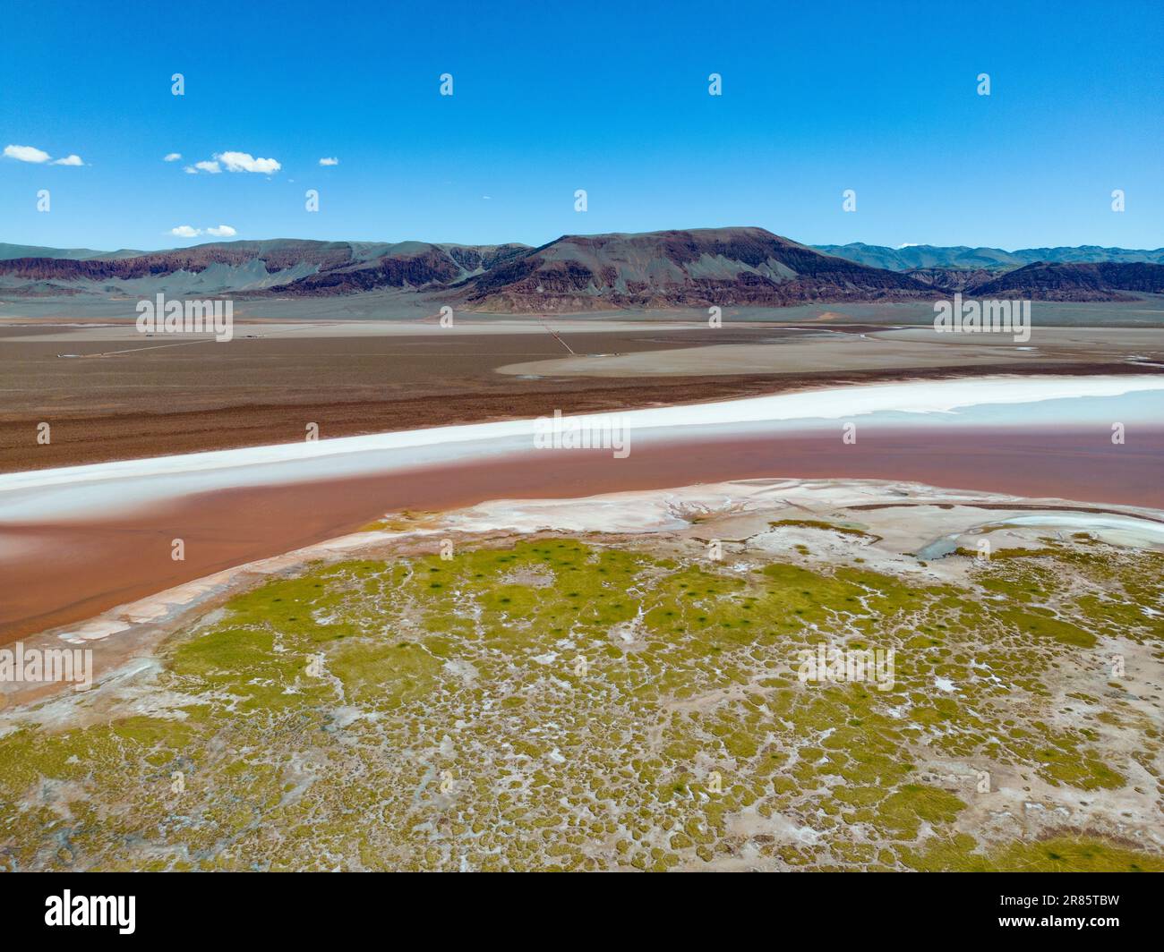 Argentina: Puna - aerial view of the colorful Laguna Carachi Pampa, a ...
