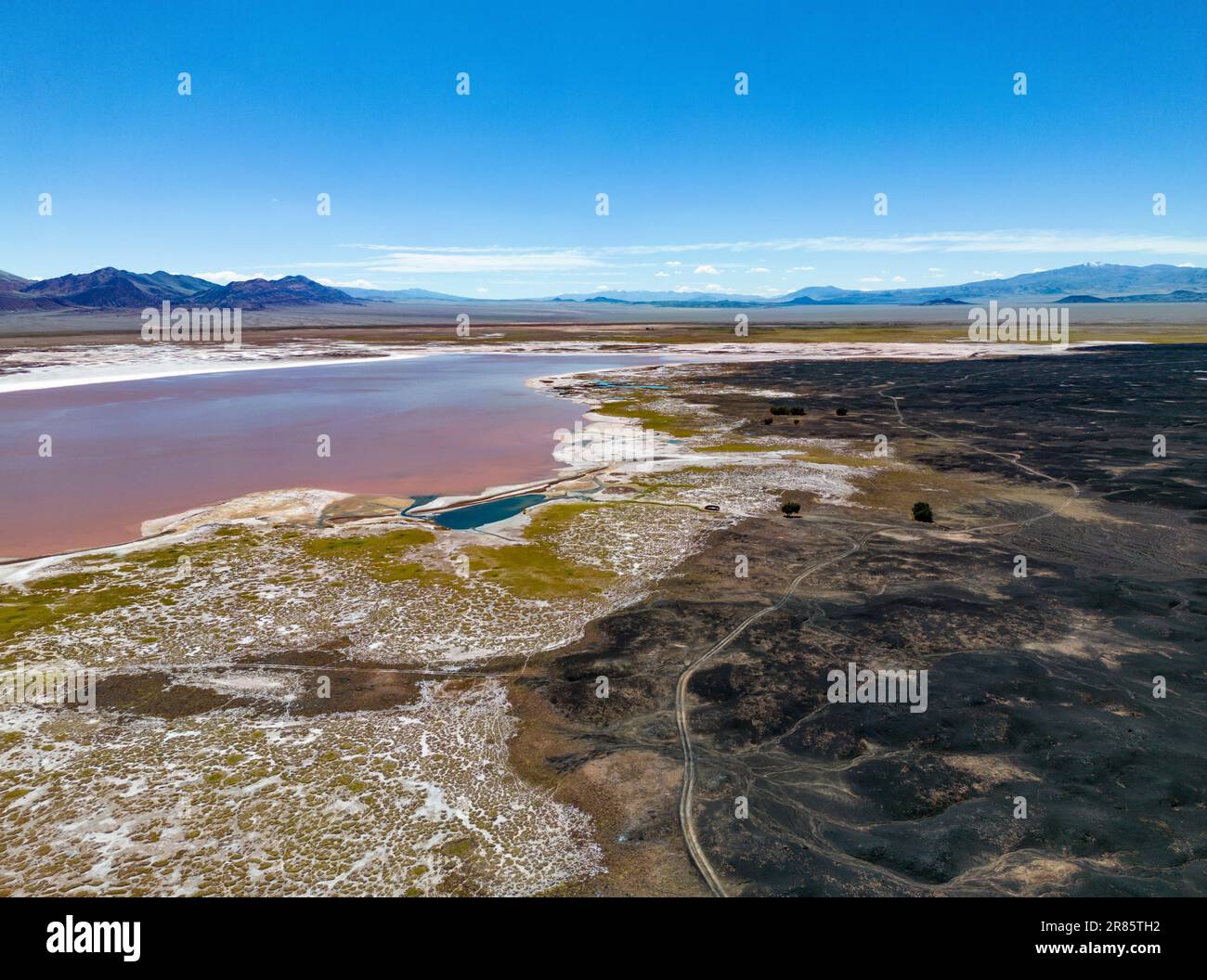 Argentina: Puna - aerial view of the colorful Laguna Carachi Pampa, a ...