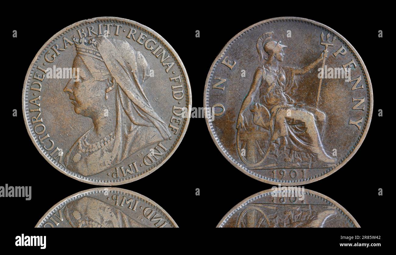 1901 Queen Victoria One Penny with Brittania design on the reverse ...