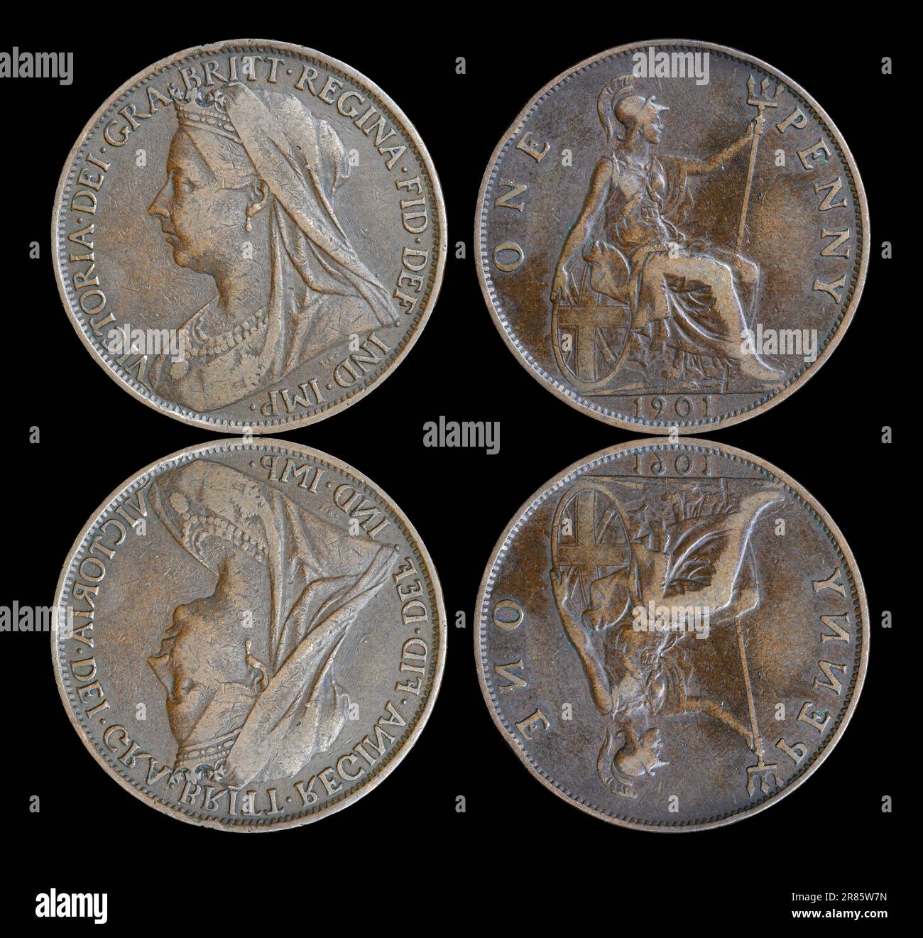 1901 Queen Victoria One Penny with Brittania design on the reverse ...