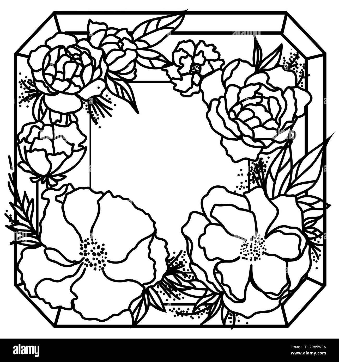 Floral Contour Frame, drawing for vitrage painting Stock Vector Image ...