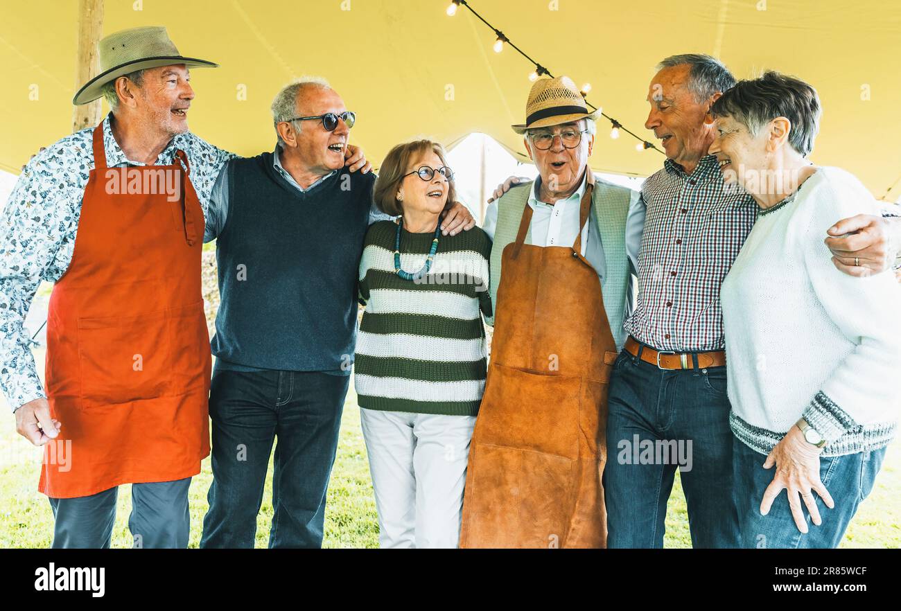 Diverse group of seniors having a joyful outdoor party in the ...