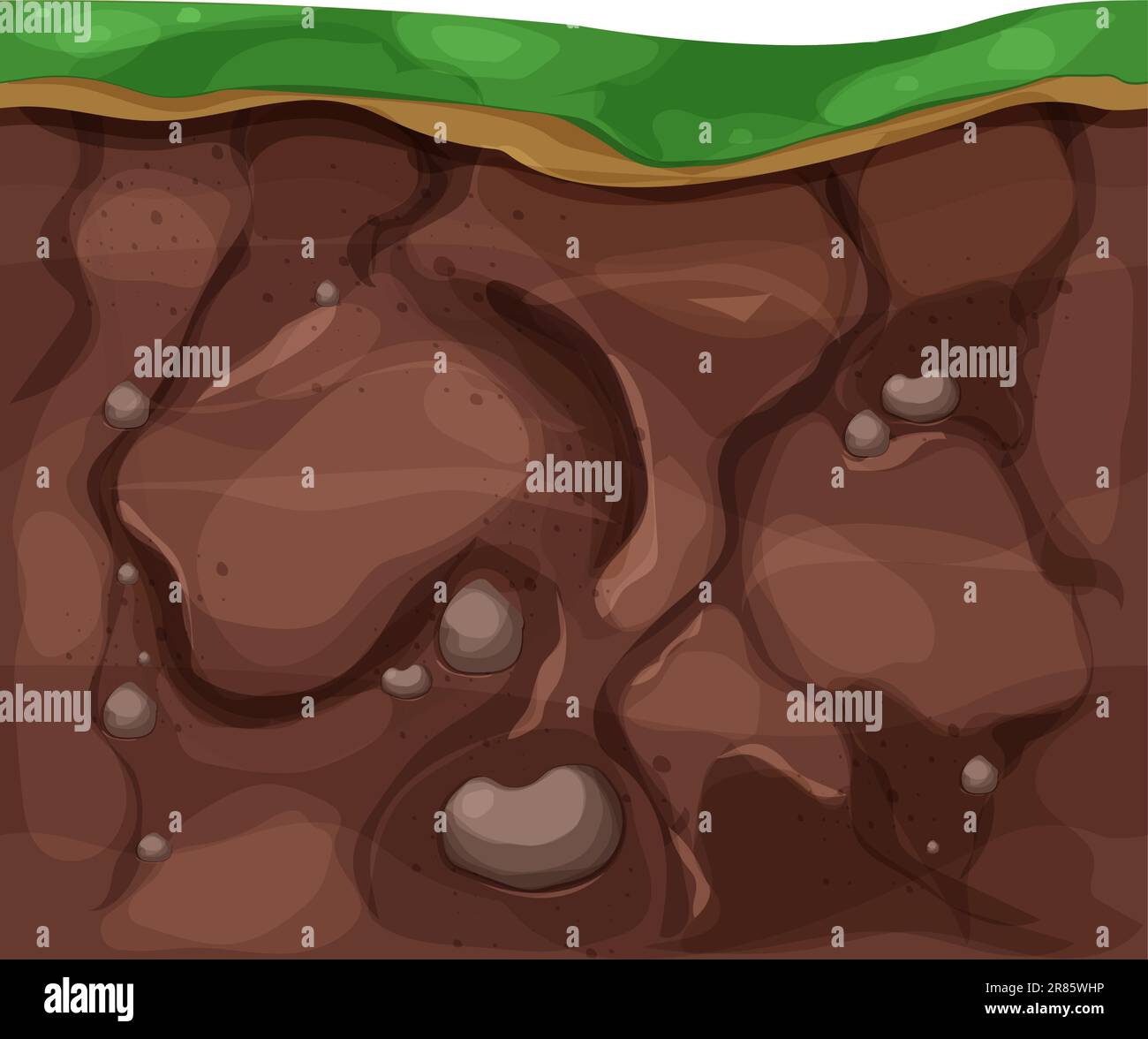 Ground land underground cross section textured with stones in cartoon ...
