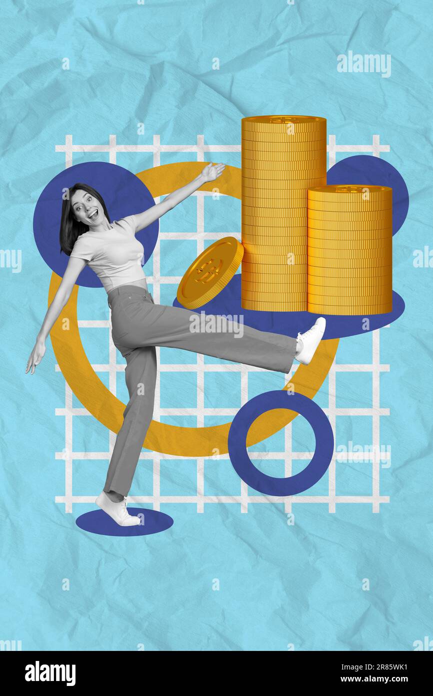 Poster artwork image collage sketch template of positive happy girl ...