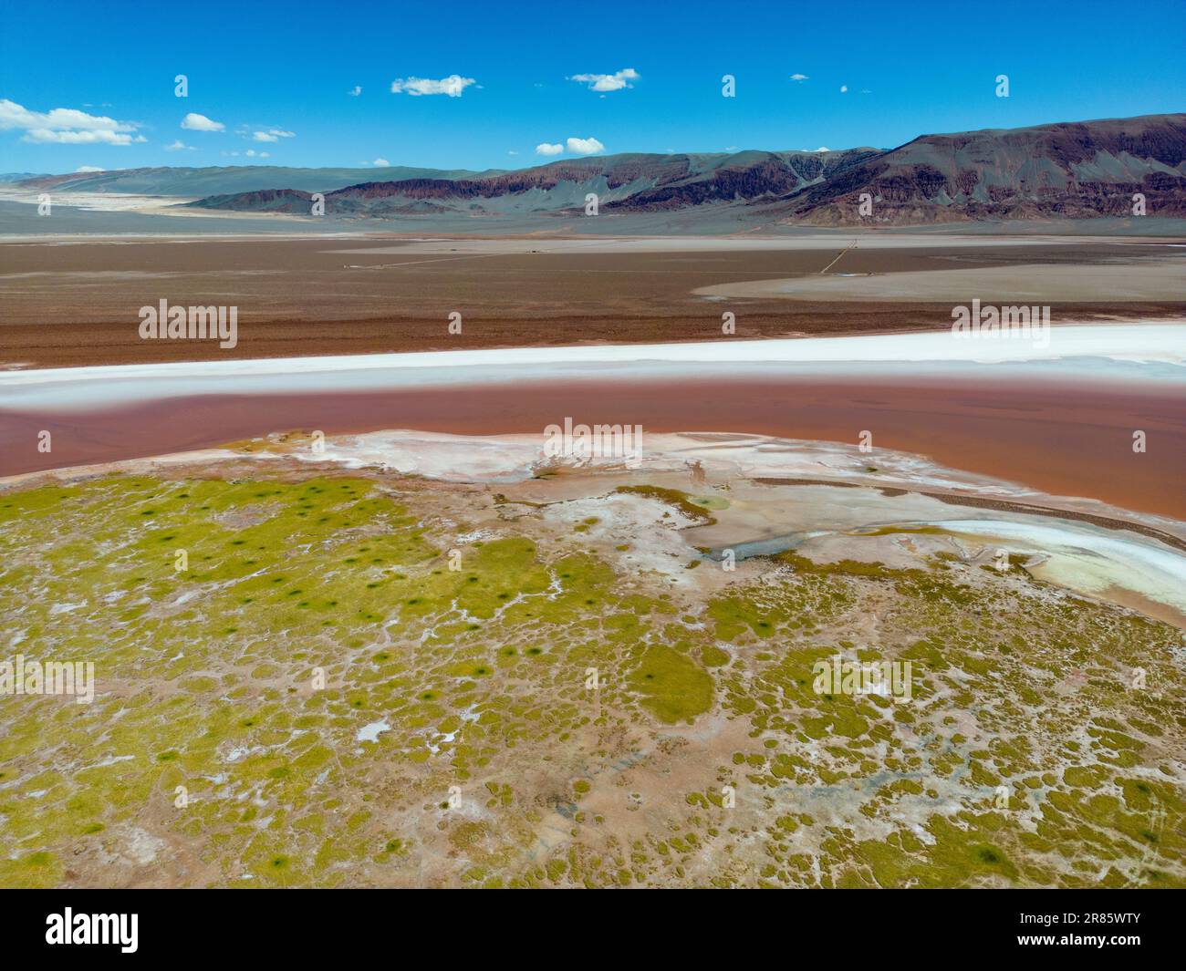 Argentina: Puna - aerial view of the colorful Laguna Carachi Pampa, a ...