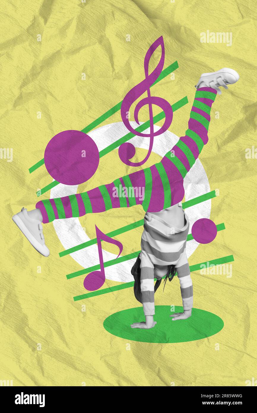 Vertical artwork poster collage picture of crazy funky child dancing ...