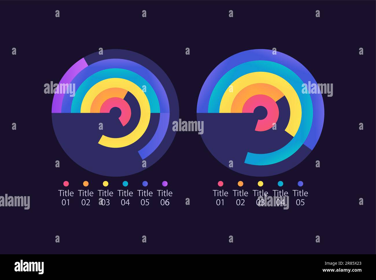 Radial bar infographic chart design template set for dark theme Stock ...