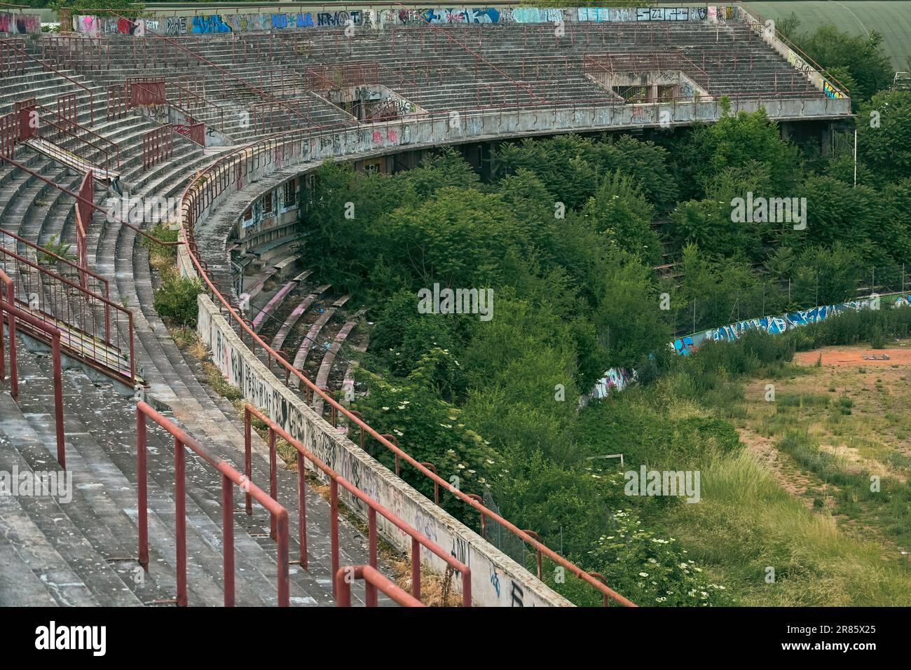 Abandoned football and athletics stadium, Old building, abandoned ...