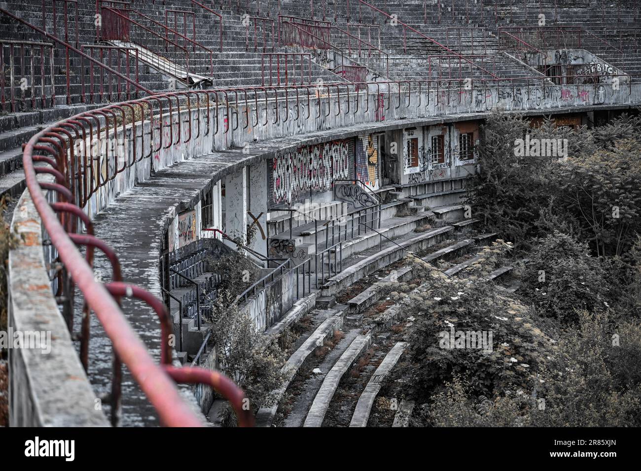 Abandoned football and athletics stadium, Old building, abandoned ...