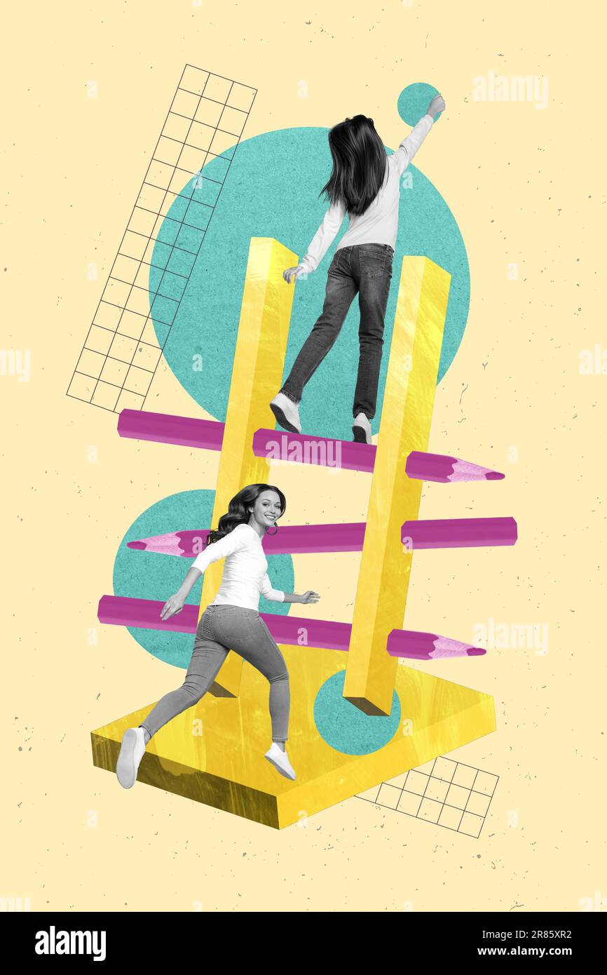 Vertical poster picture 3d collage image of two happy persistent people ...