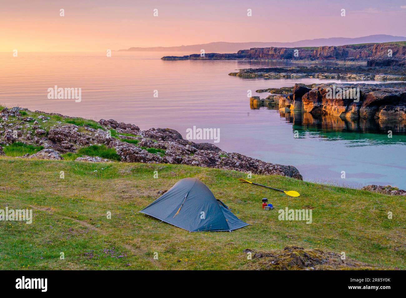 Wild camping on the coast of Mull in the Hebrides, Scotland Stock Photo ...