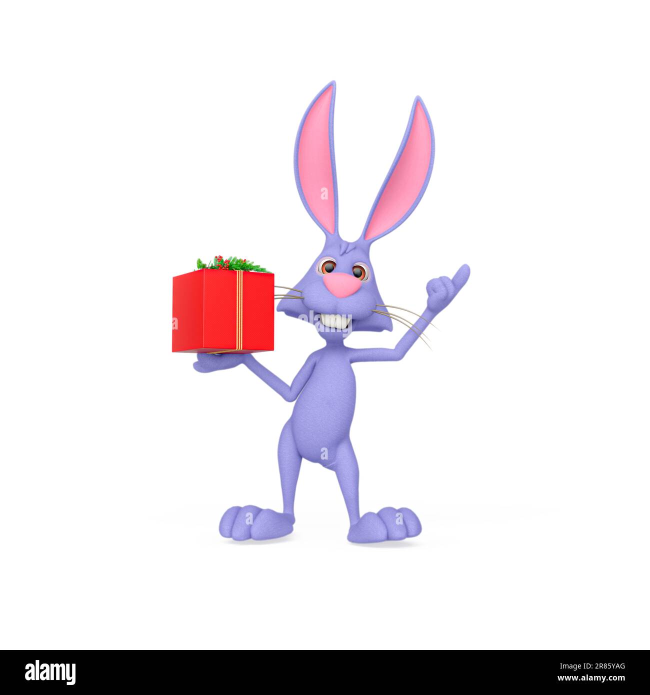 rabbit cartoon is happy and holding a gift or present, 3d illustration ...