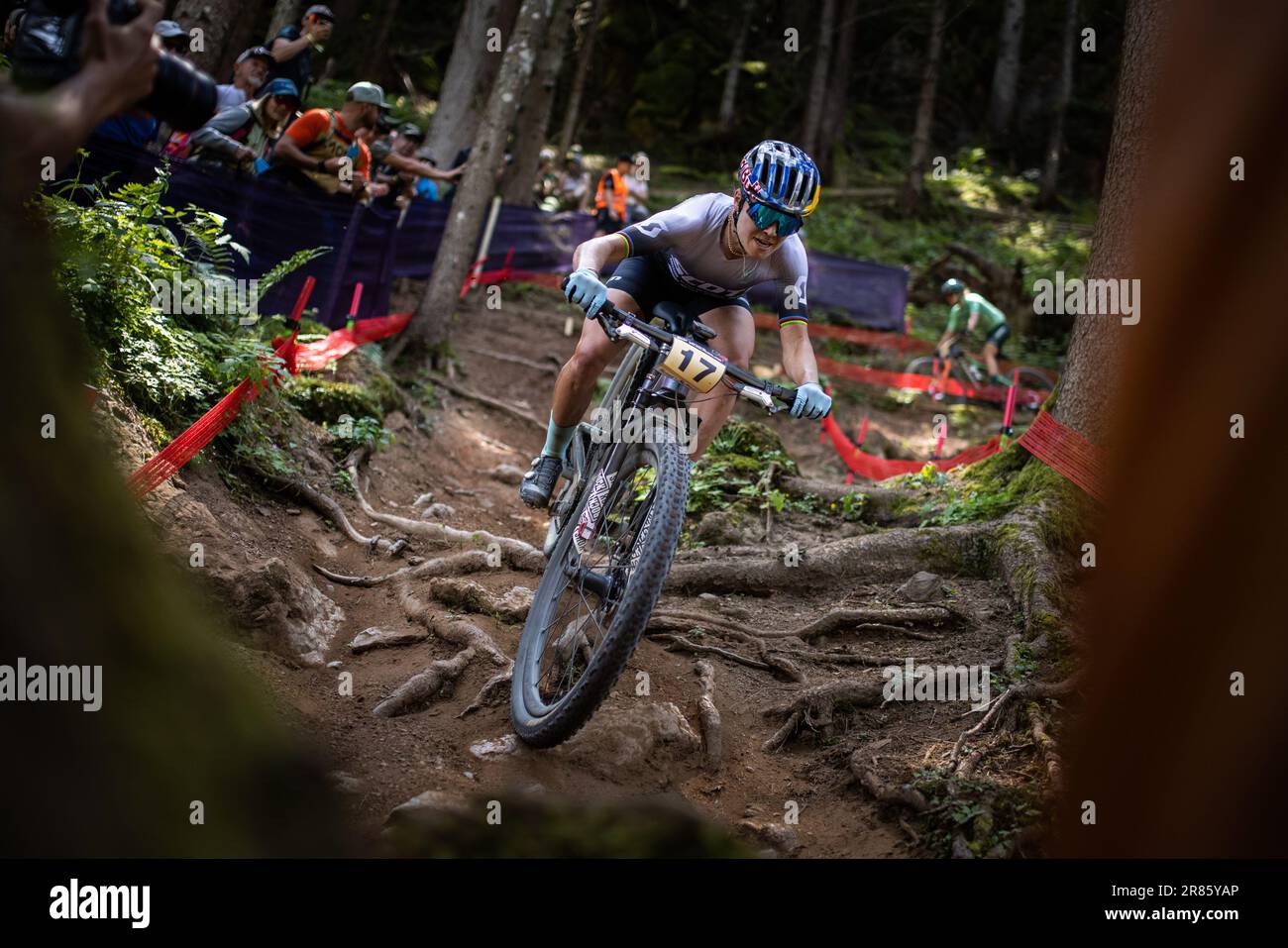 Biker Kate Courtney competes in the UCI Mountain Bike World Cup race in ...