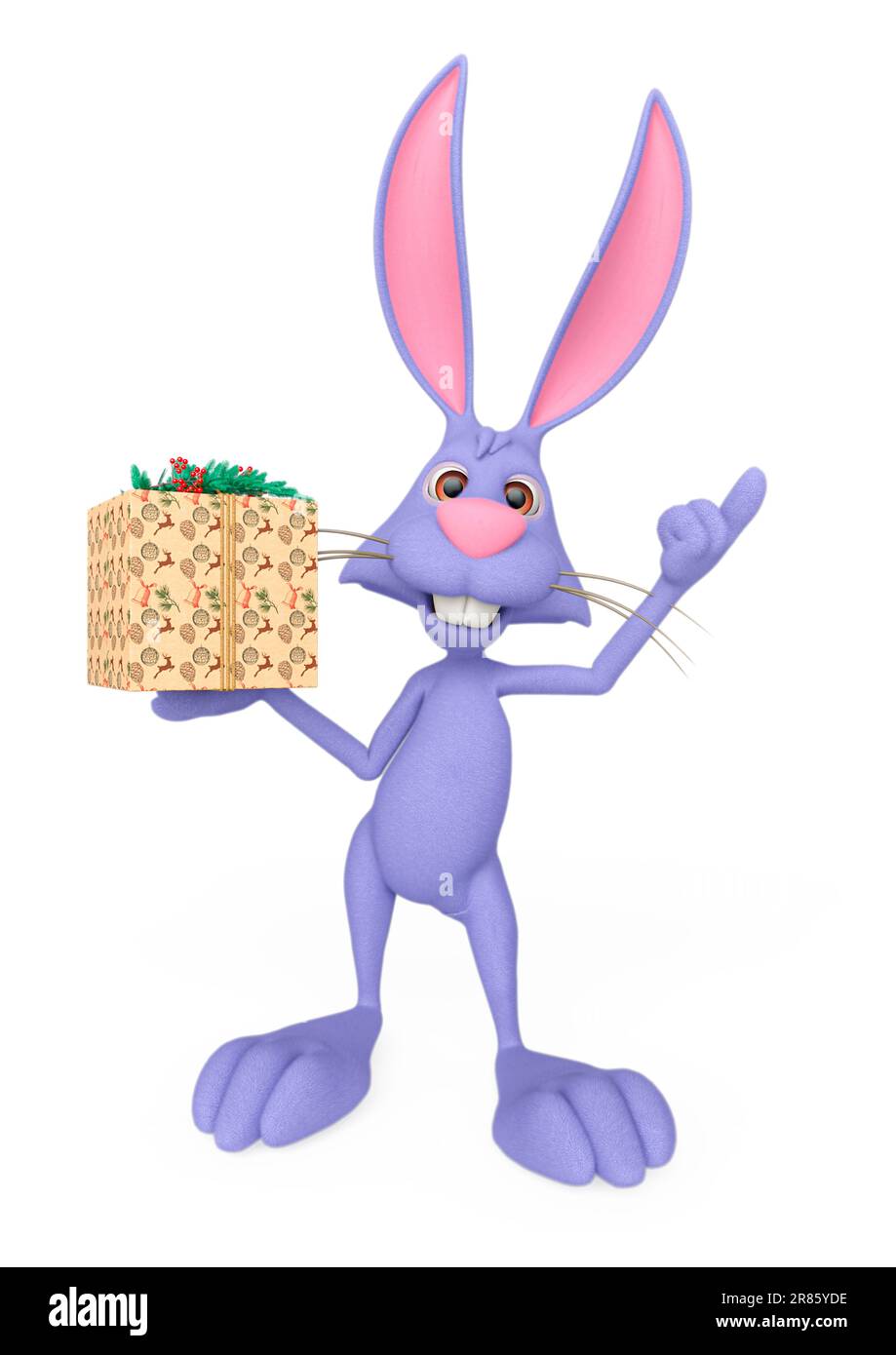 rabbit cartoon is holding an gift or present, 3d illustration Stock ...