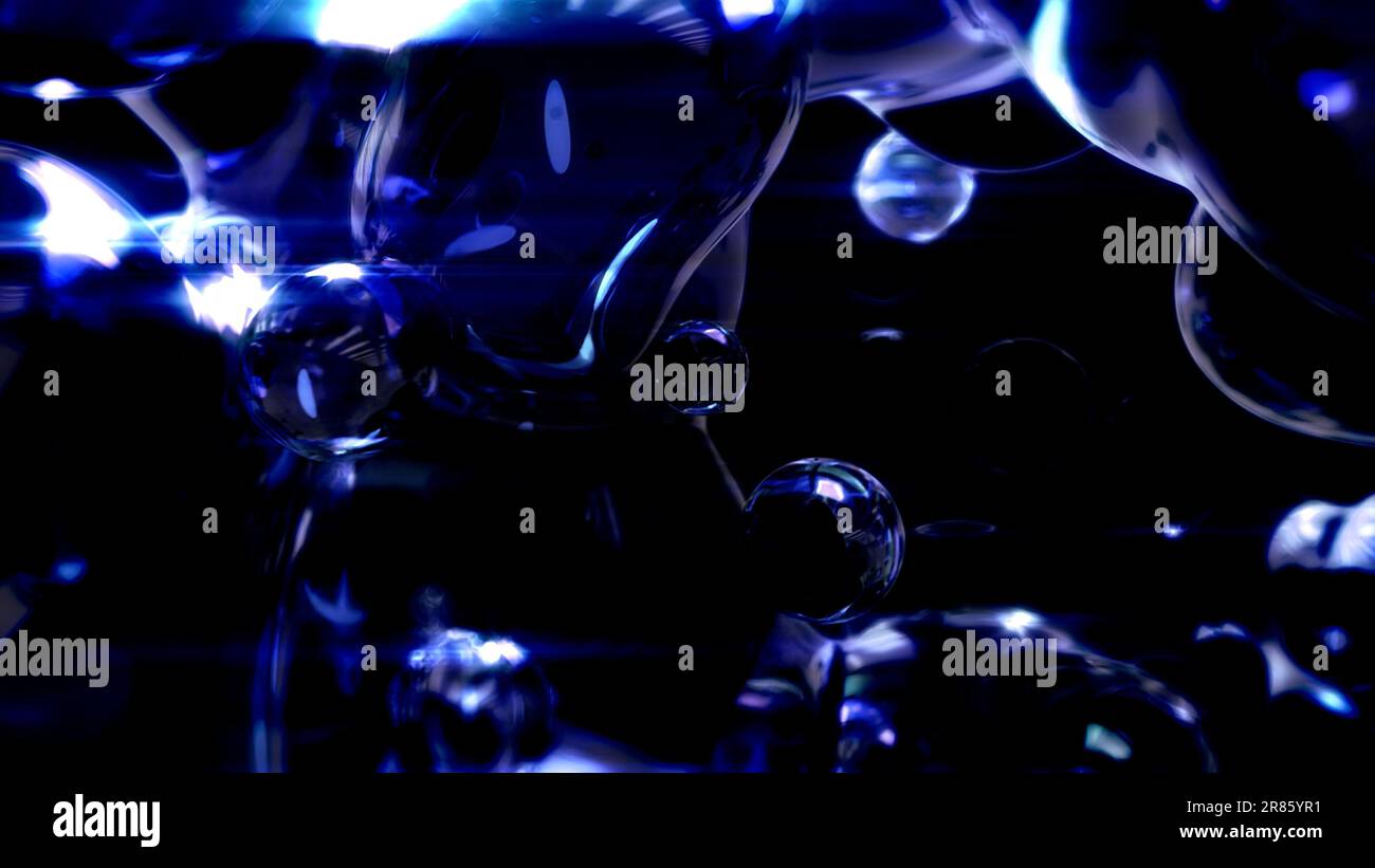 electric blue glowing diaphanous glass balls on black - abstract 3D ...
