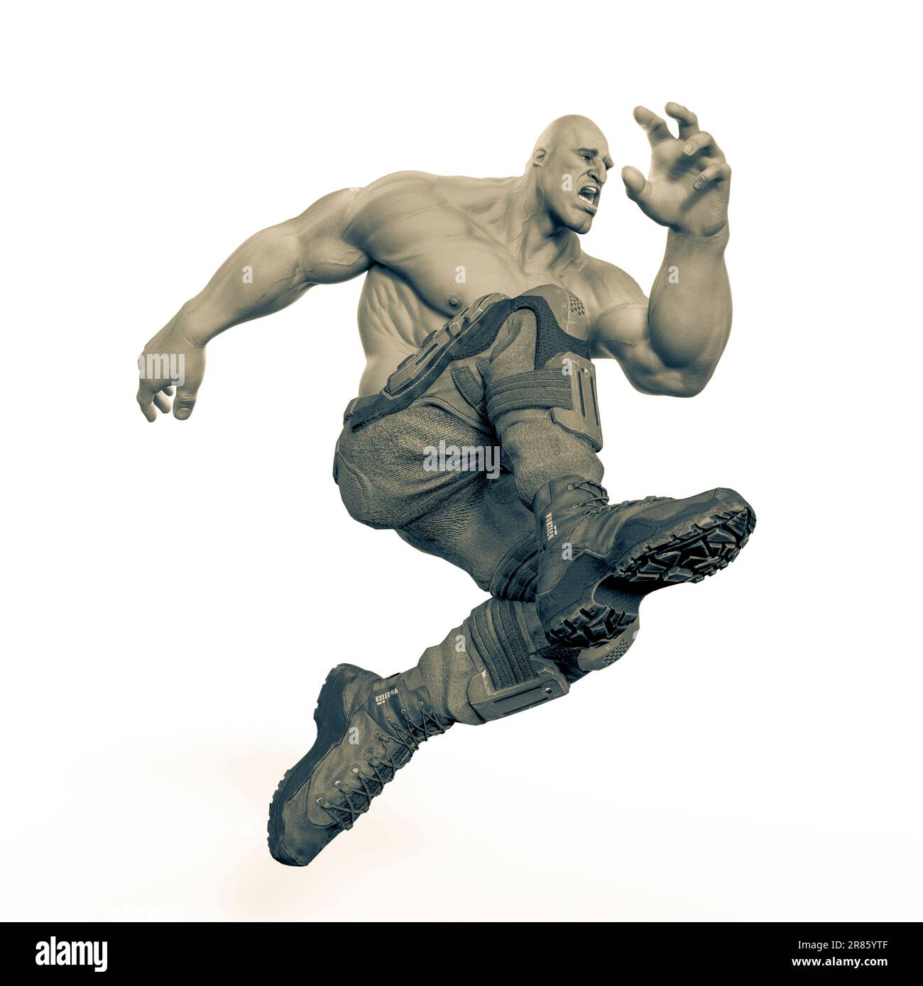 super soldier is jumping in action, 3d illustration Stock Photo - Alamy