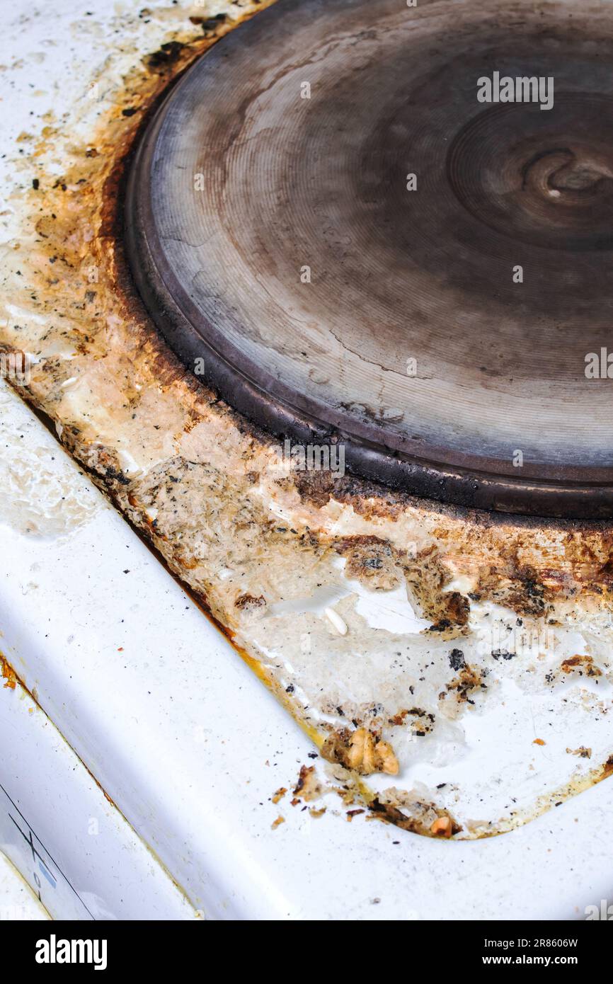 Dirty electric stove close up, house cleaning Stock Photo - Alamy