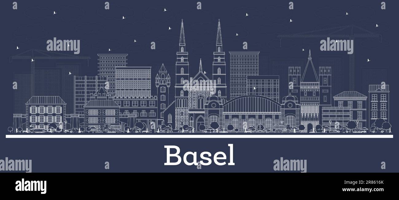 Outline Basel Switzerland City Skyline with White Buildings. Vector ...