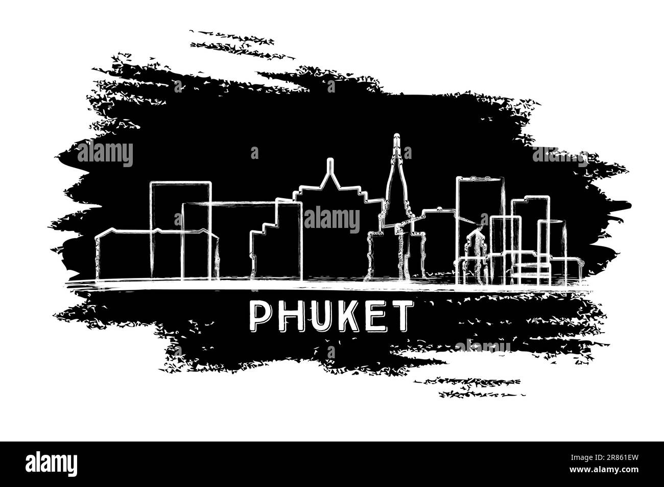 Phuket Thailand City Skyline Silhouette. Hand Drawn Sketch. Business ...