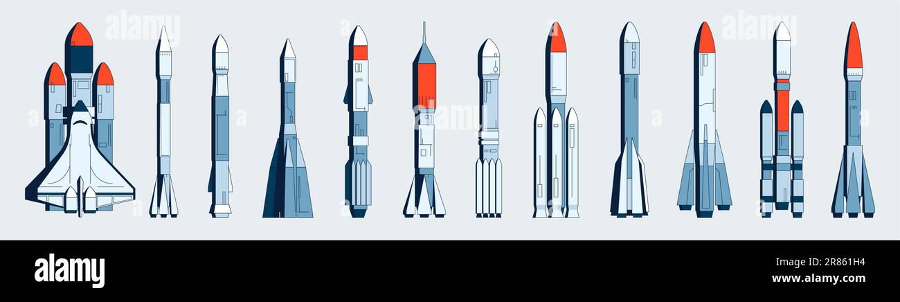 Space rocket collection. Flight spaceship with space module, rocket for ...