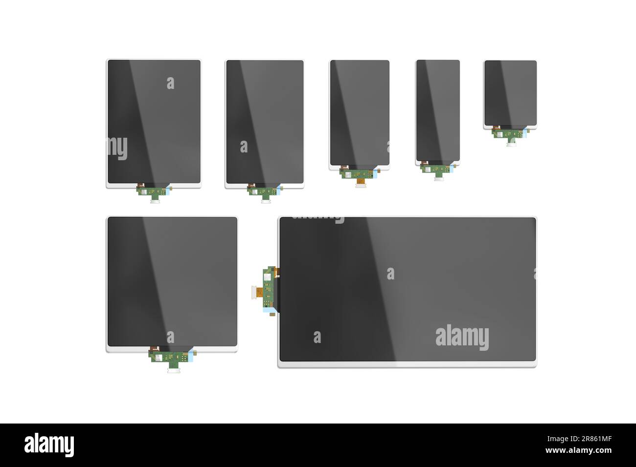 Blank black flexible straight rectangular display mockup, different ...