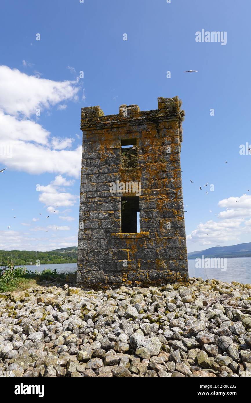 Crannog in shape of a tower located in western part of Loch Rannoch ...