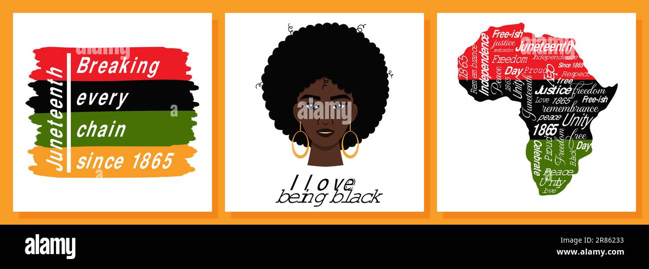 Juneteenth Cards. Young African American Woman With Curly Hair ...