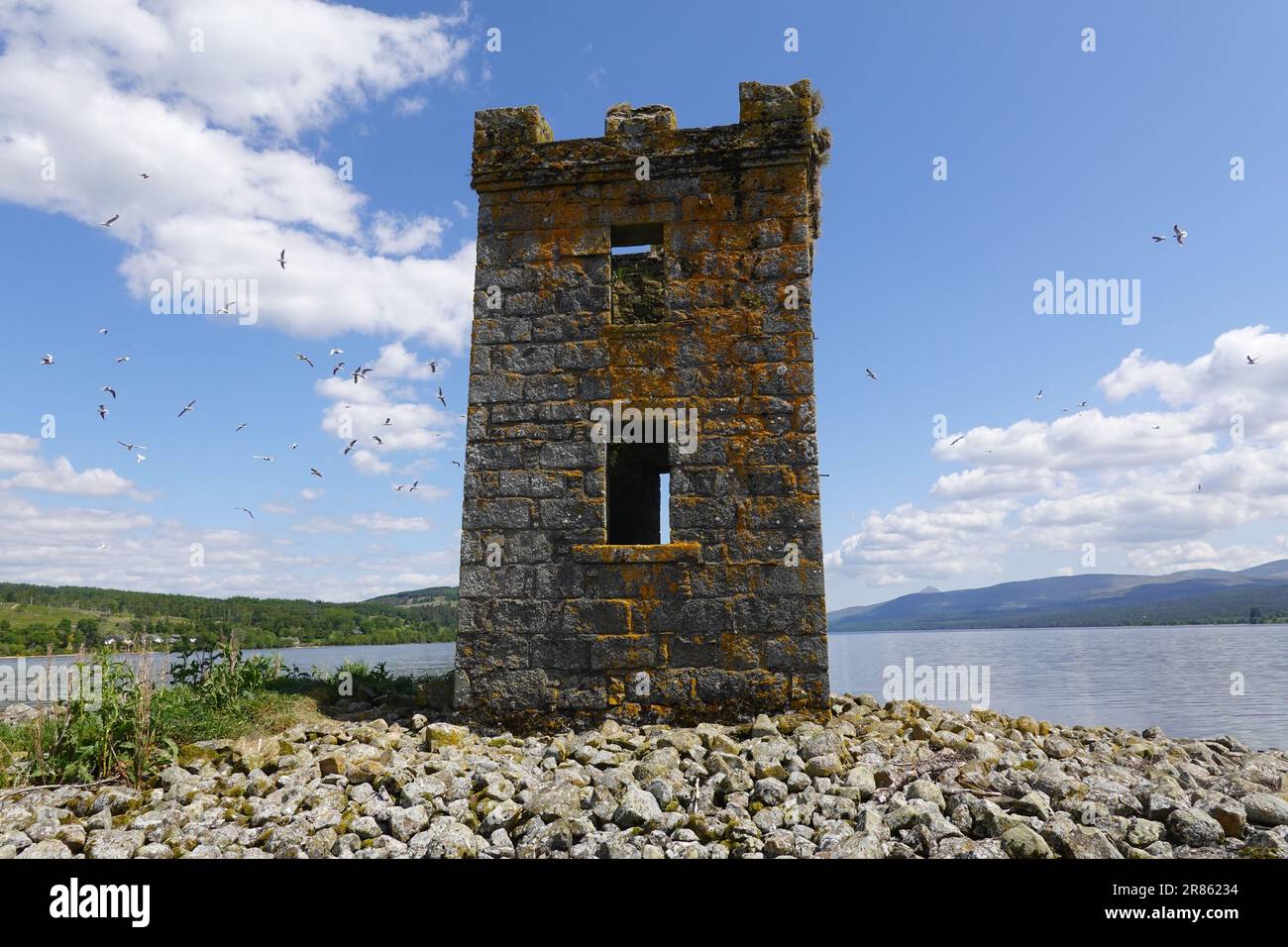 Crannog in shape of a tower located in western part of Loch Rannoch ...