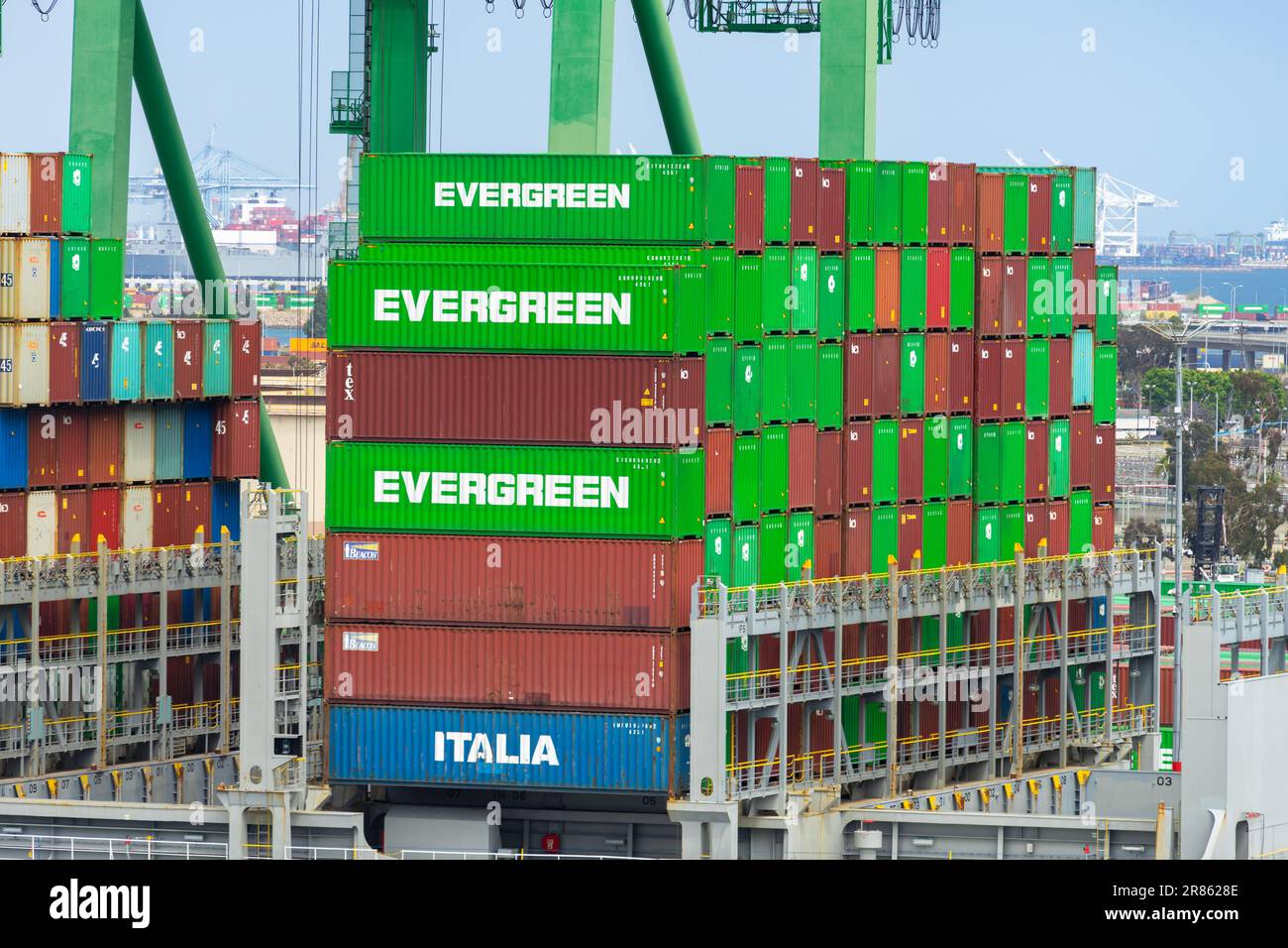 San Pedro, CA, USA – June 2, 2023: Stacked Evergreen and Italia ...