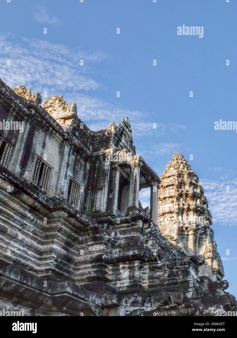 Carved stone walls of the ancient Angkor Temple complex in Cambodia ...