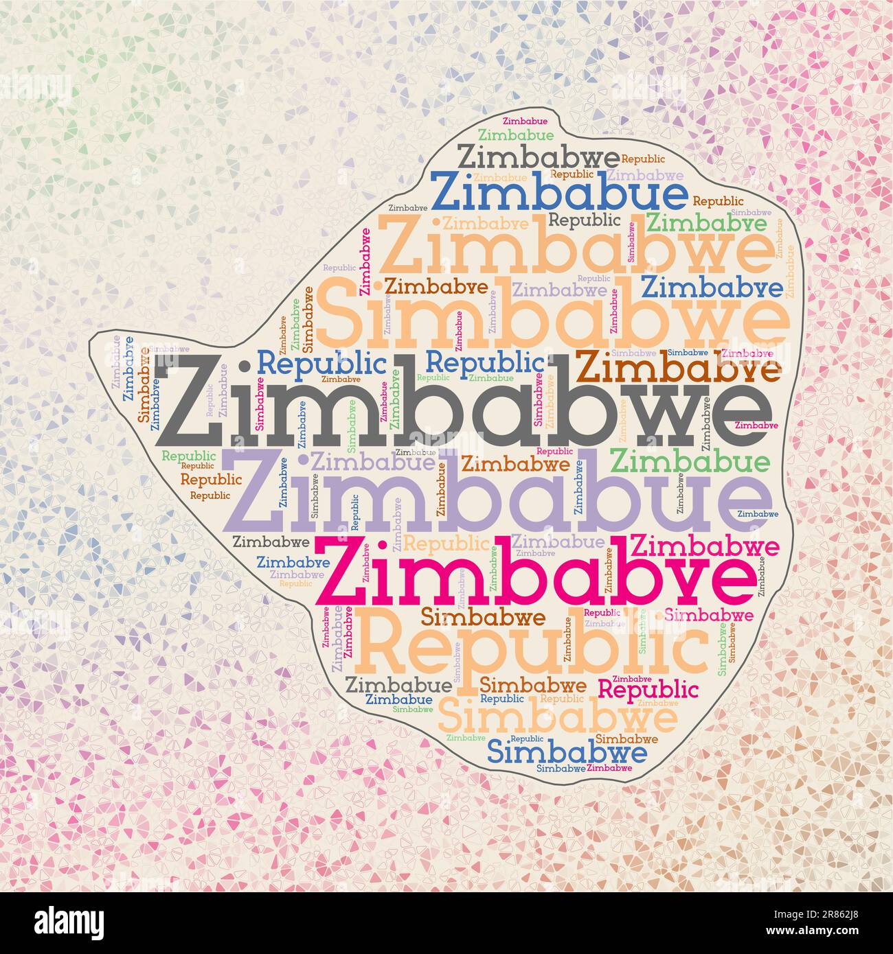 Zimbabwe shape with country names word cloud in multiple languages ...