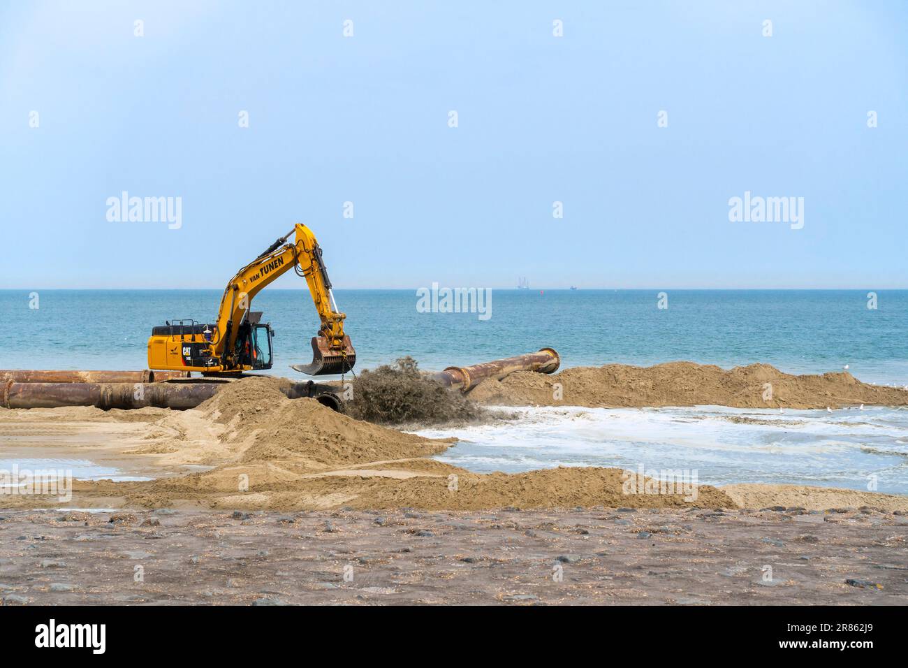 Crawler hydraulic excavator used for sand replenishment / beach ...