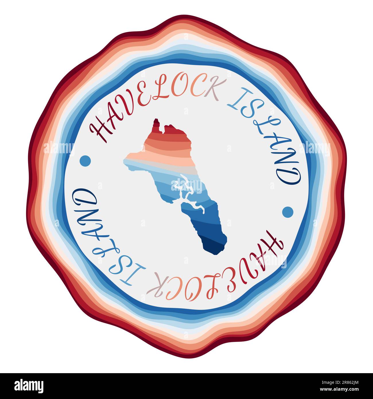 Havelock Island badge. Map of the island with beautiful geometric waves ...