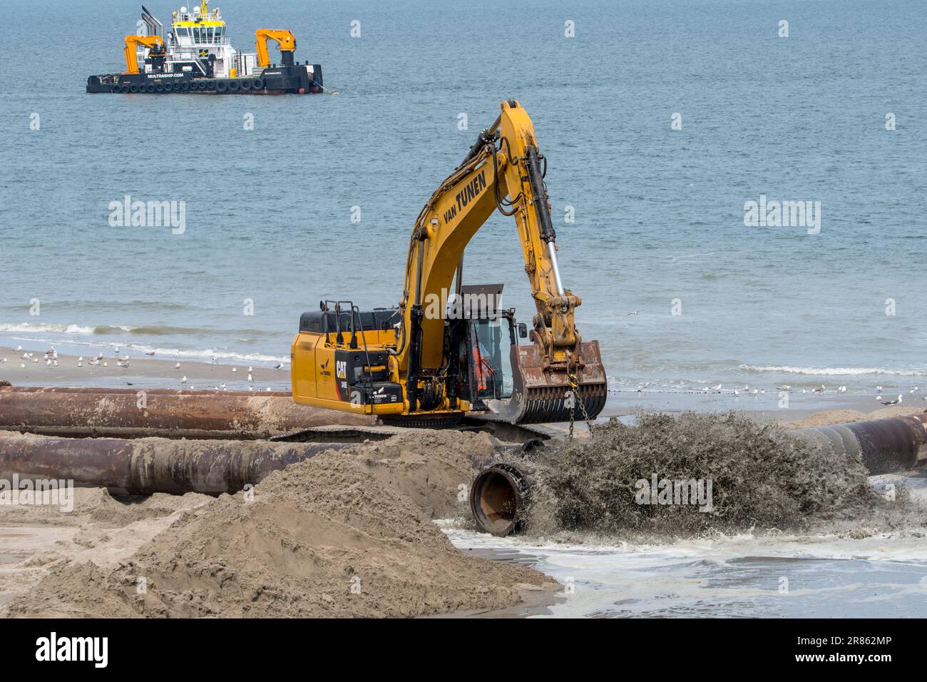 Crawler hydraulic excavator used for sand replenishment / beach ...