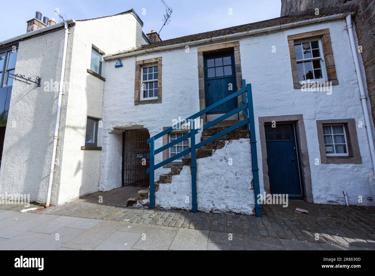 Terrace house with exterior stairs, St Andrews, Fife , Scotland, UK ...
