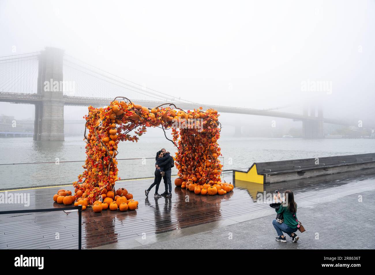 arch made of fall decorations on pier 17 in south street seaport in ...