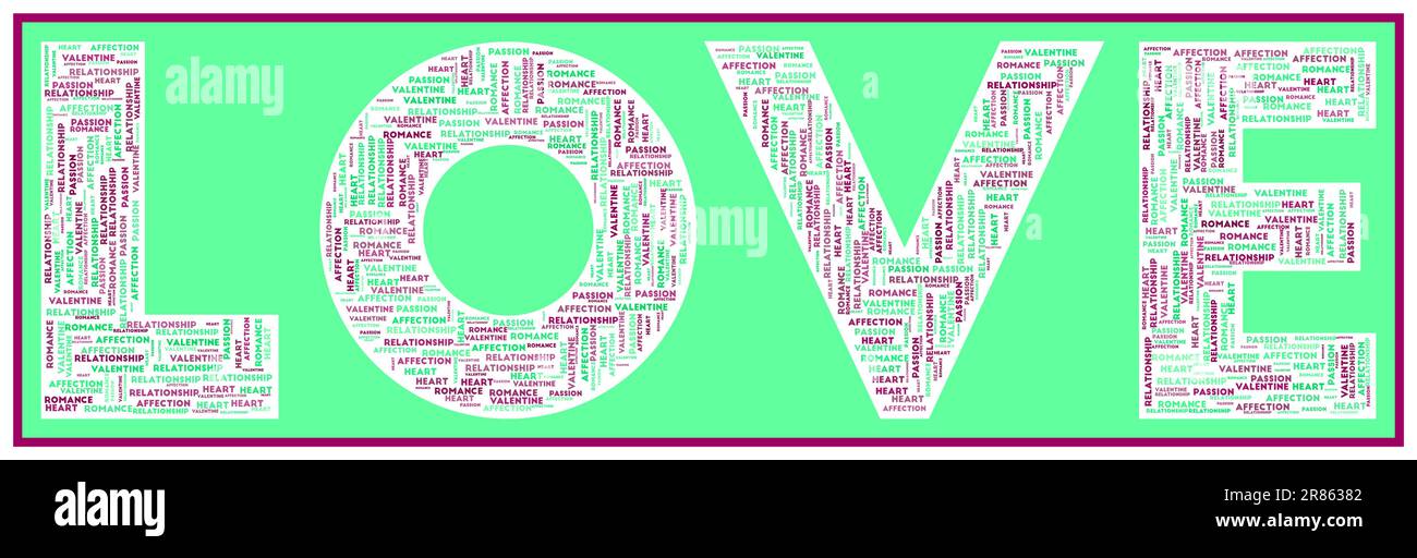LOVE text filled with related keywords of various sizes. Love word ...