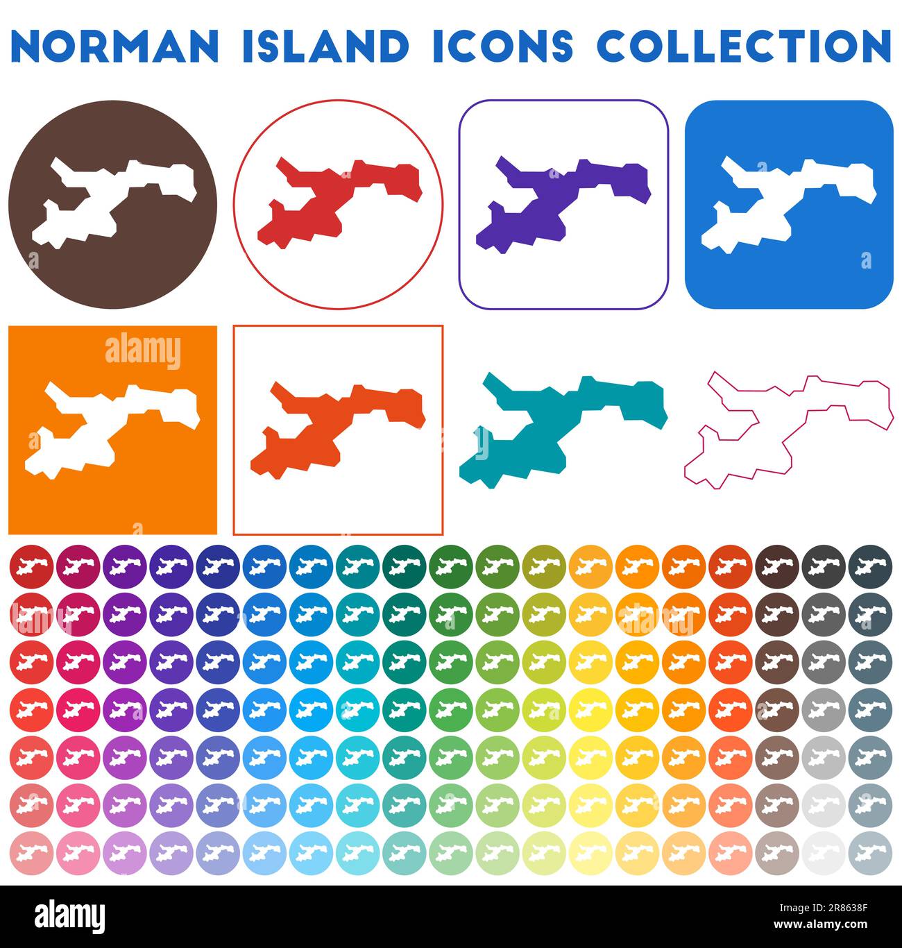 Norman Island icons collection. Bright colorful trendy map icons ...