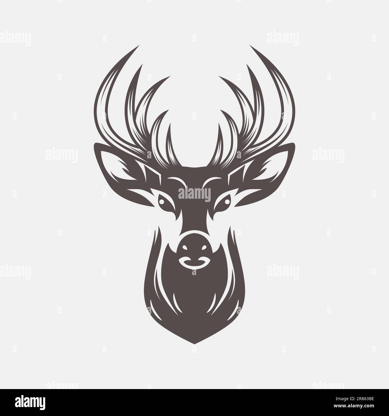 Vector Deer Head with Horns, Antlers. Hand Drawn Black and White ...