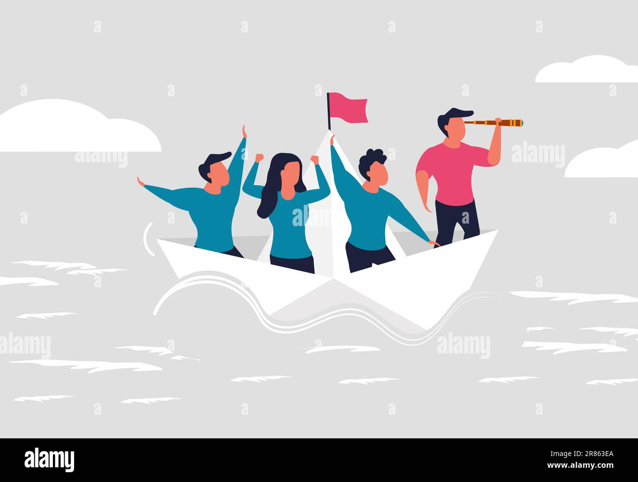 Business under the leadership of the leader. A man leads his team to ...