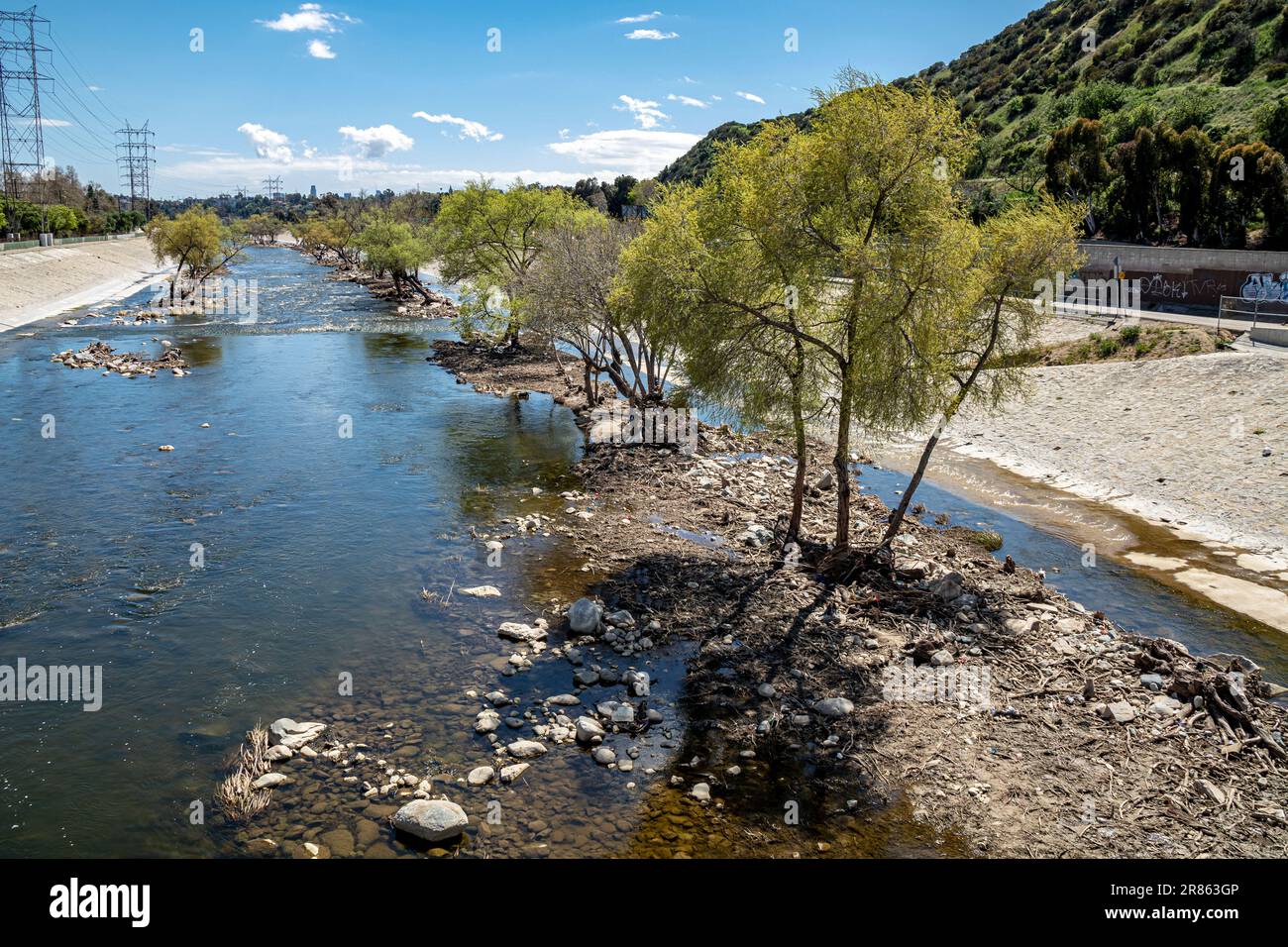 Most vegetation was washed away along the Los Angeles River after heavy ...